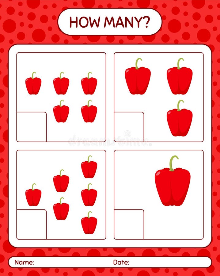 How Many Counting Game with Bell Pepper. Worksheet for Preschool Kids ...