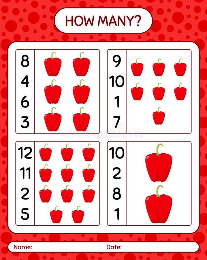 How Many Counting Game with Bell Pepper. Worksheet for Preschool Kids ...