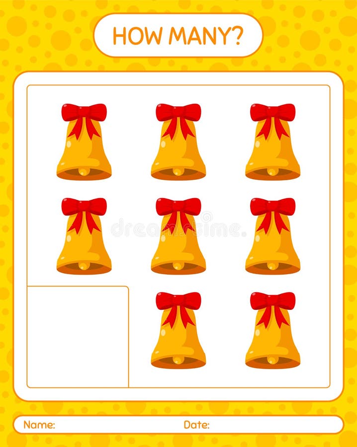 How Many Counting Game with Bell. Worksheet for Preschool Kids, Kids ...