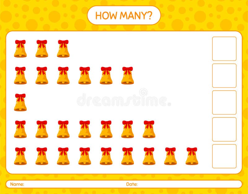 How Many Counting Game with Bell. Worksheet for Preschool Kids, Kids ...