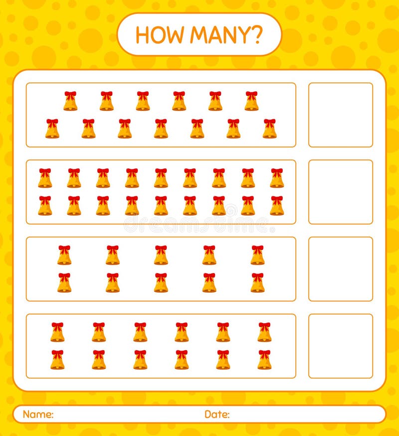How Many Counting Game with Bell. Worksheet for Preschool Kids, Kids ...