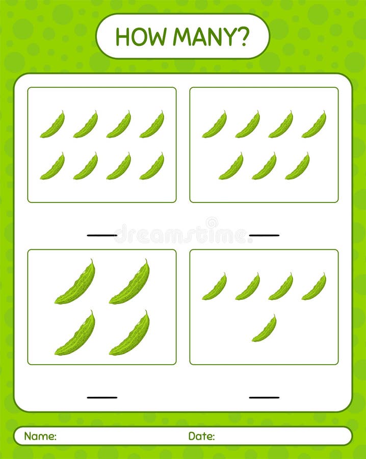 How Many Counting Game with Bitter Melon. Worksheet for Preschool Kids ...
