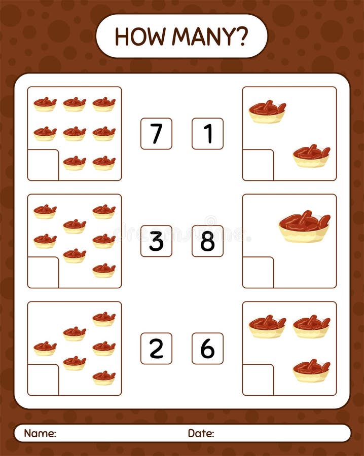 How Many Counting Game with Bowl of Dates. Worksheet for Preschool Kids ...
