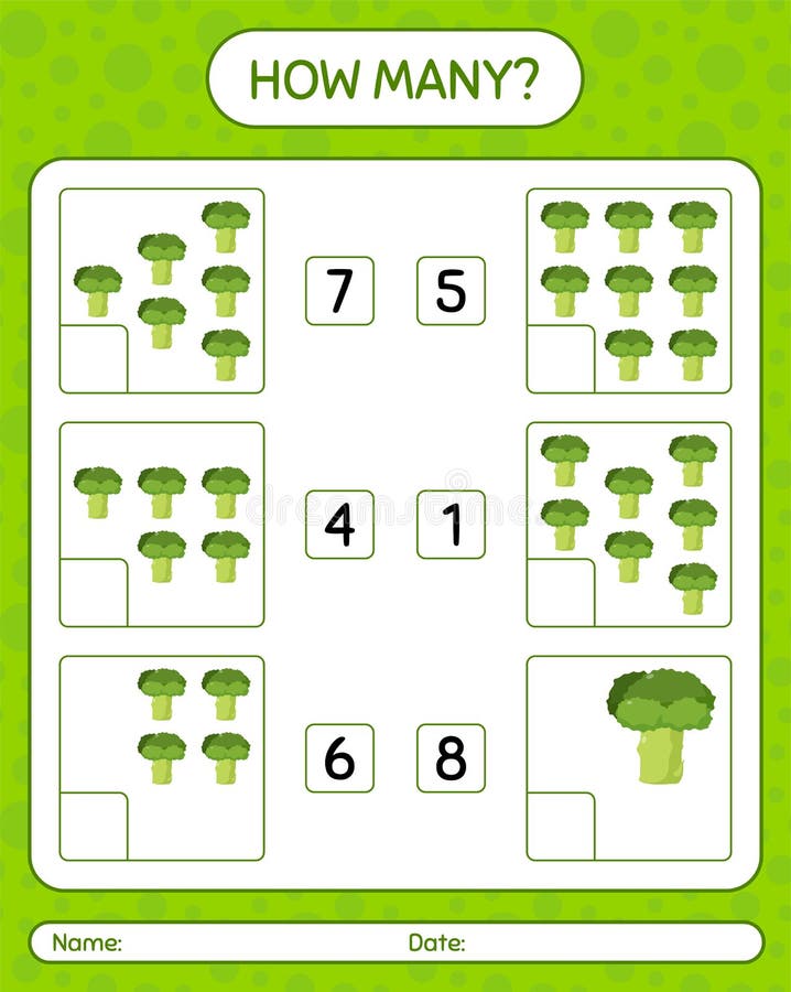 How Many Counting Game with Broccoli. Worksheet for Preschool Kids ...