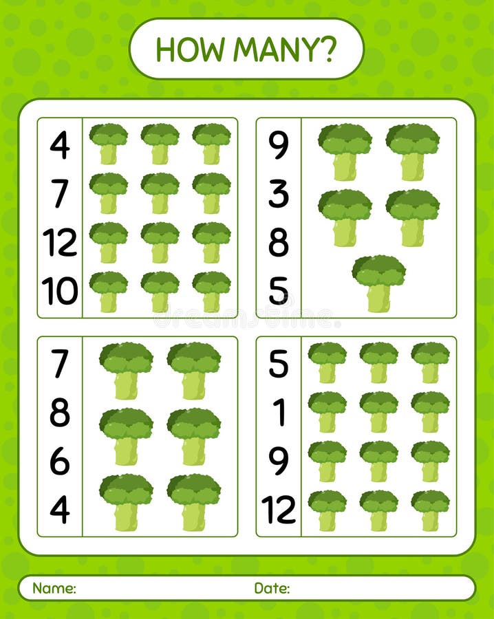 How Many Counting Game with Broccoli. Worksheet for Preschool Kids ...