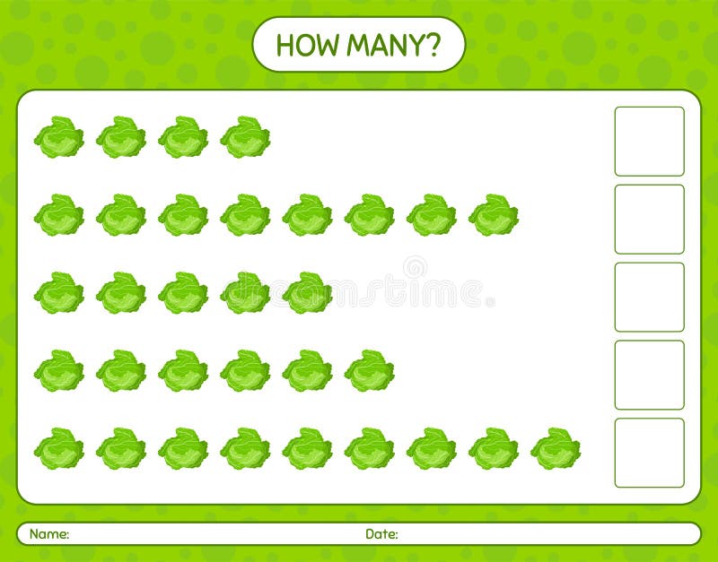 How Many Counting Game with Cabbage. Worksheet for Preschool Kids, Kids ...