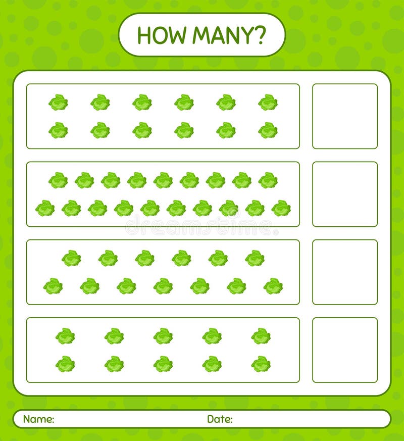 How Many Counting Game with Cabbage. Worksheet for Preschool Kids, Kids ...