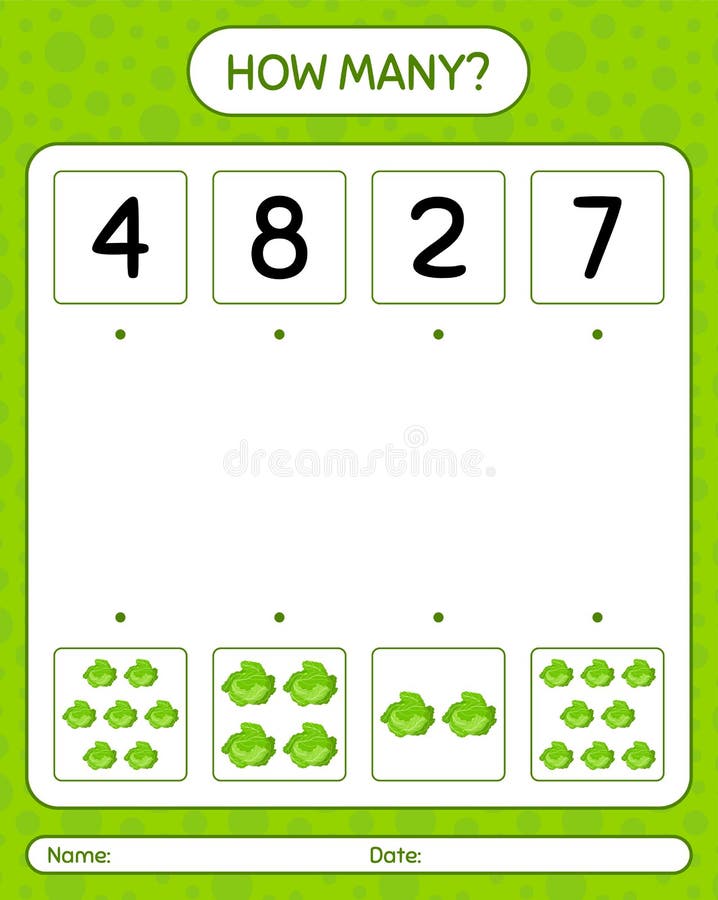 How Many Counting Game with Cabbage. Worksheet for Preschool Kids, Kids ...