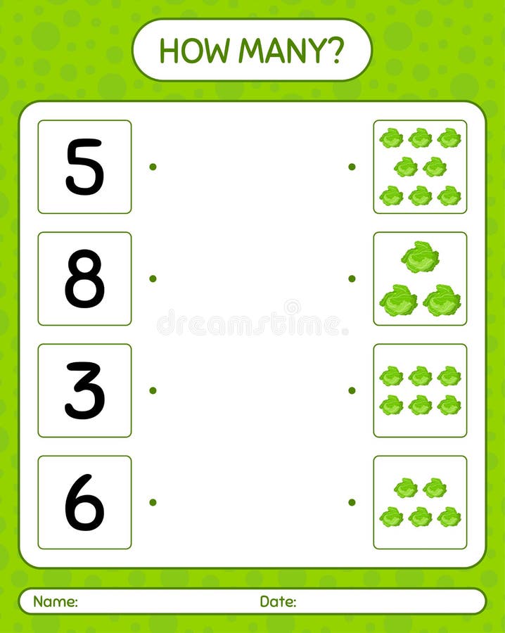 How Many Counting Game with Cabbage. Worksheet for Preschool Kids, Kids ...