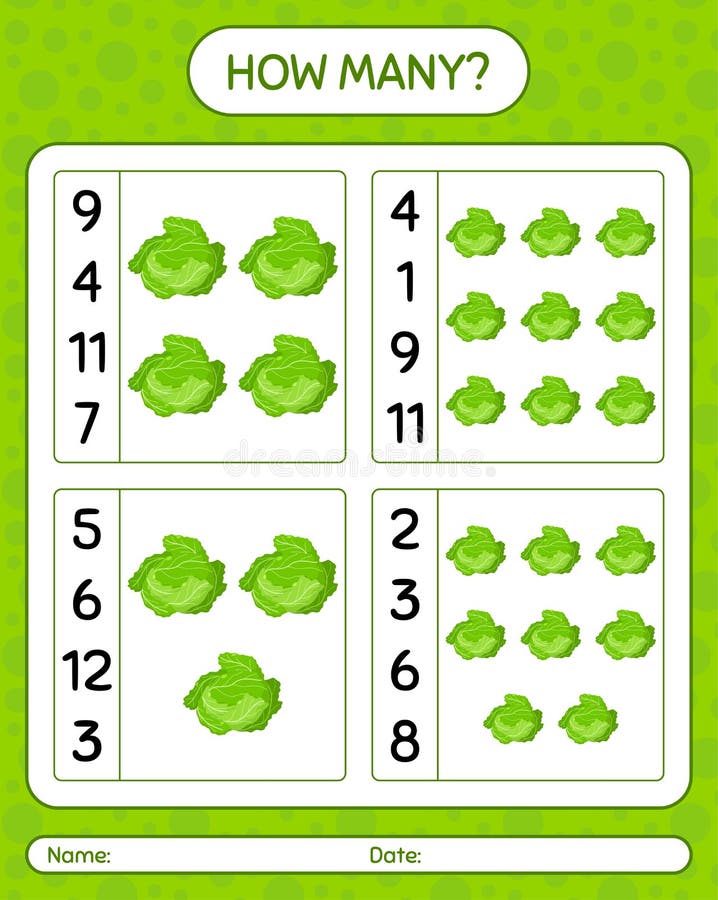 How Many Counting Game with Cabbage. Worksheet for Preschool Kids, Kids ...