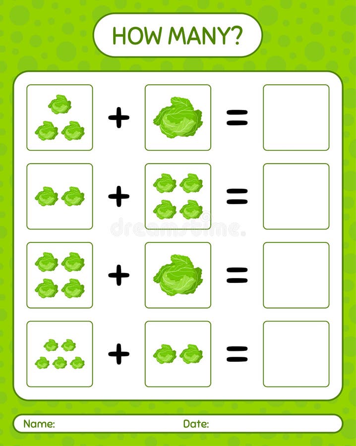 How Many Counting Game with Cabbage. Worksheet for Preschool Kids, Kids ...