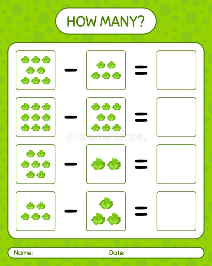 How Many Counting Game with Cabbage. Worksheet for Preschool Kids, Kids ...
