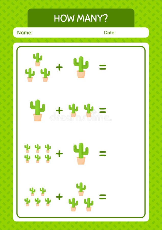 How Many Counting Game with Cactus. Worksheet for Preschool Kids, Kids ...