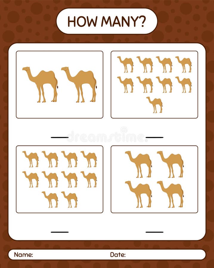 How Many Counting Game with Camel. Worksheet for Preschool Kids Stock ...