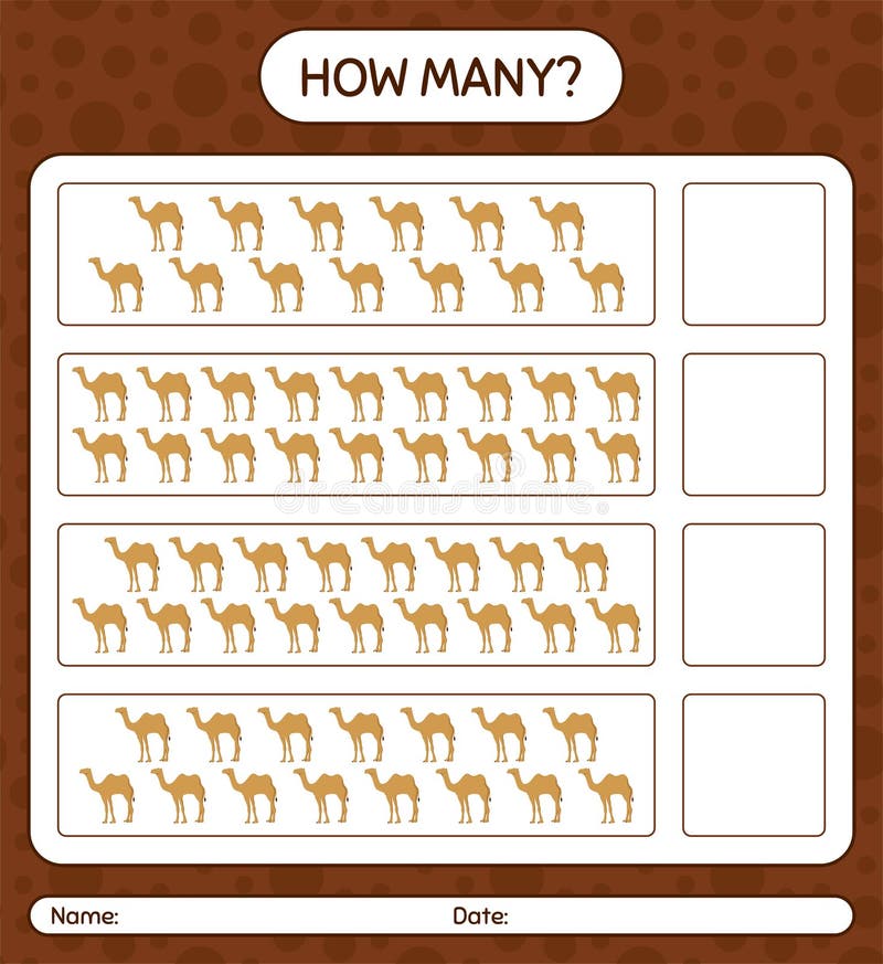 How Many Counting Game with Camel. Worksheet for Preschool Kids Stock ...