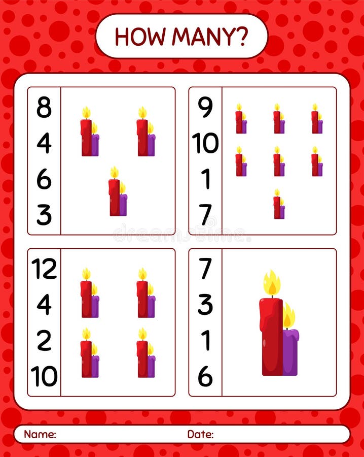 How Many Counting Game with Candle. Worksheet for Preschool Kids, Kids ...