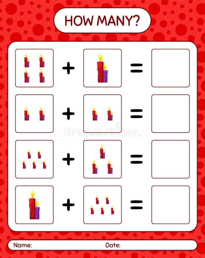 How Many Counting Game with Candle. Worksheet for Preschool Kids, Kids ...