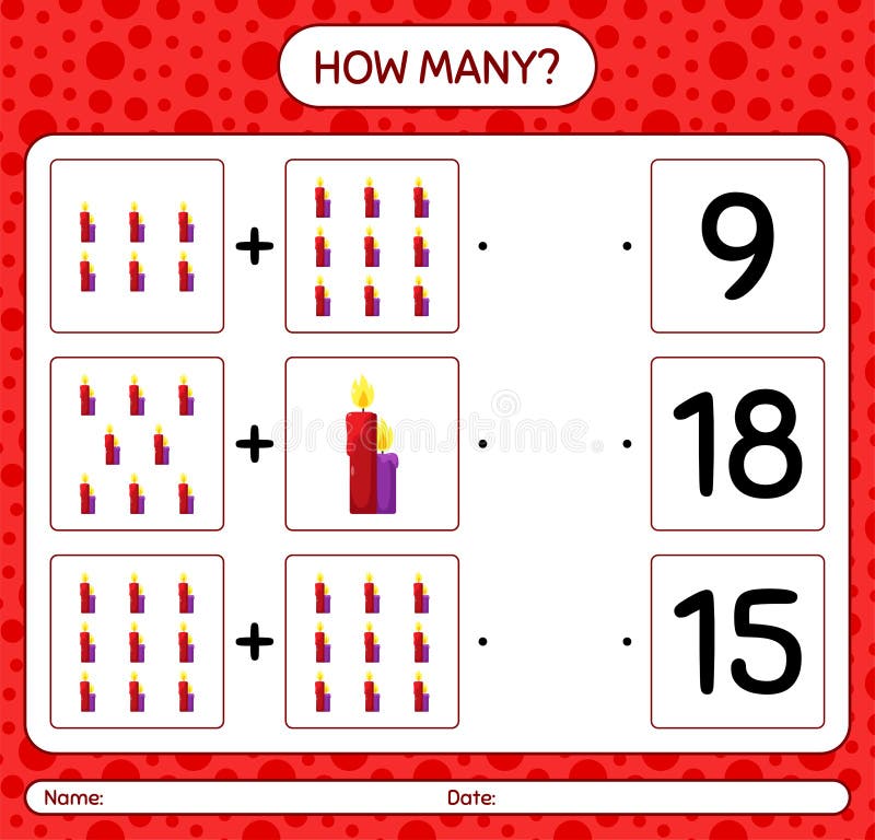 How Many Counting Game with Candle. Worksheet for Preschool Kids, Kids ...