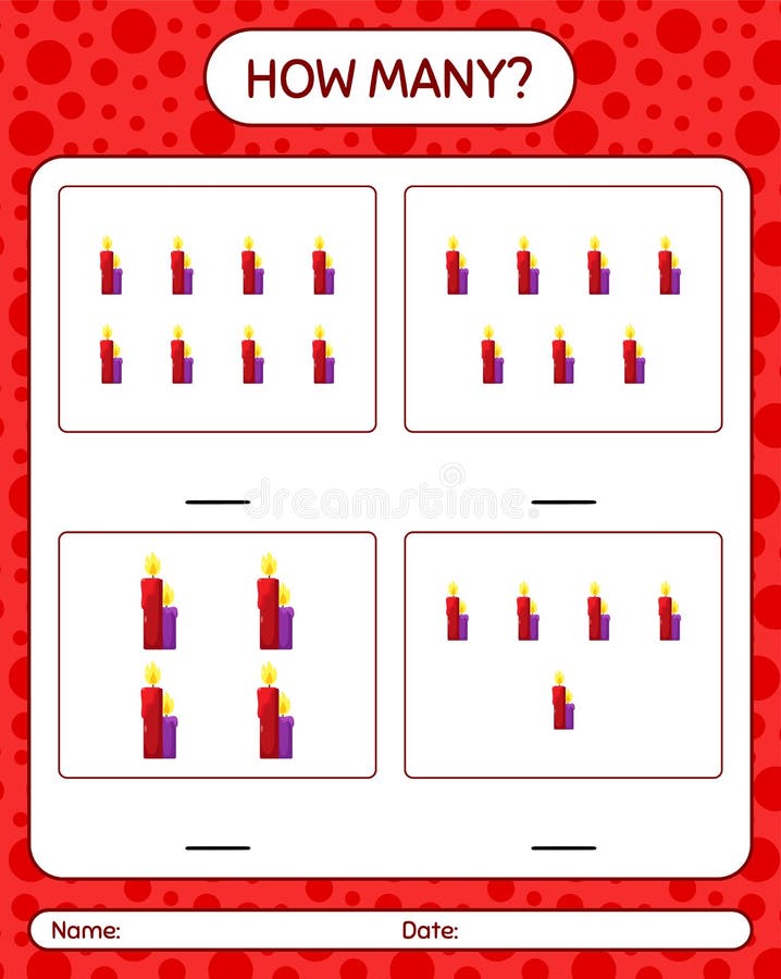 How Many Counting Game with Candle. Worksheet for Preschool Kids, Kids ...