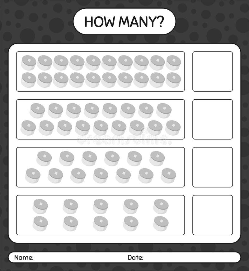 How Many Counting Game with Cap. Worksheet for Preschool Kids Stock ...