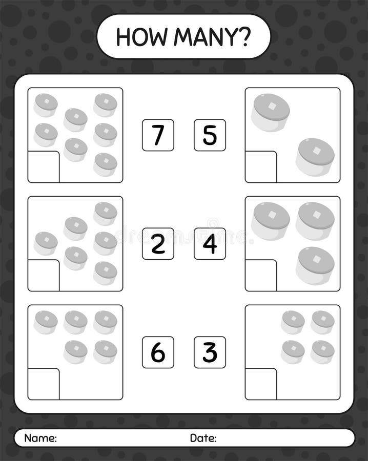 How Many Counting Game with Cap. Worksheet for Preschool Kids Stock ...