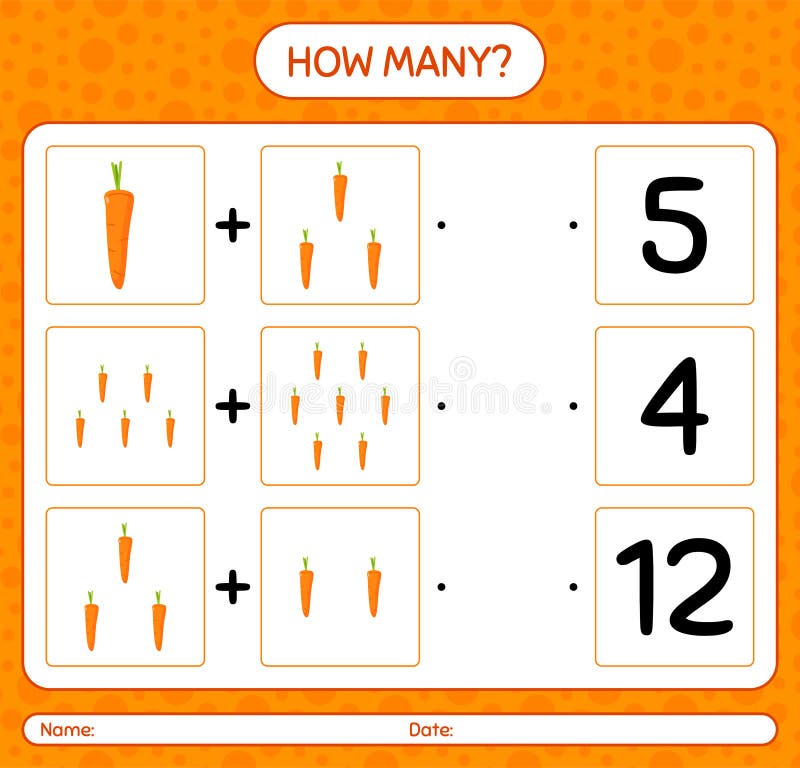 How Many Counting Game with Carrot. Worksheet for Preschool Kids, Kids ...