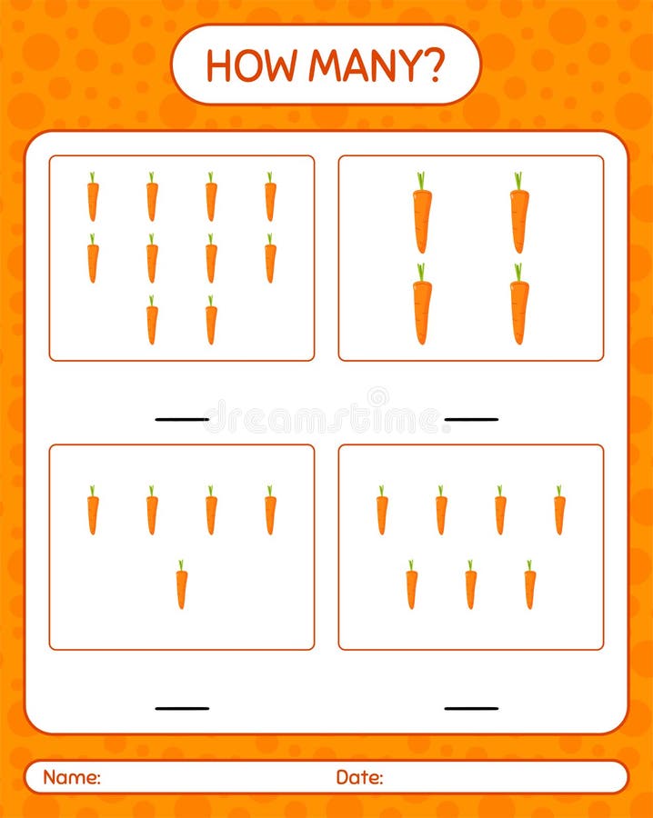 How Many Counting Game with Carrot. Worksheet for Preschool Kids, Kids ...