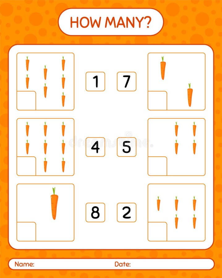 How Many Counting Game with Carrot. Worksheet for Preschool Kids, Kids ...
