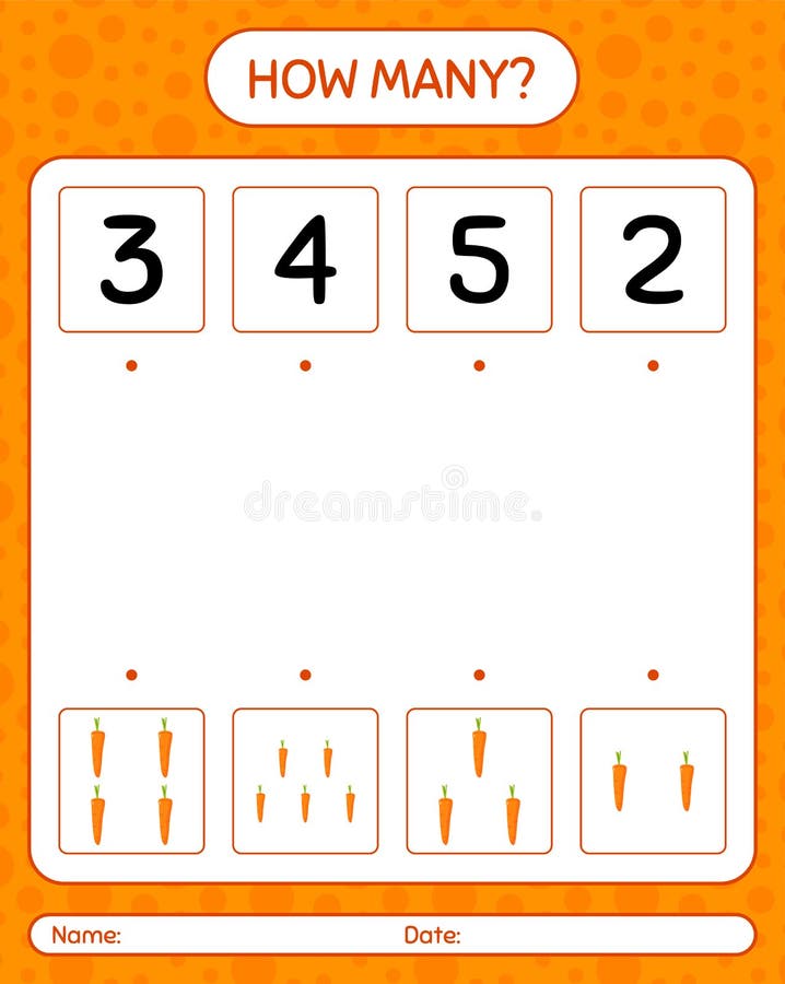 How Many Counting Game with Carrot. Worksheet for Preschool Kids, Kids ...