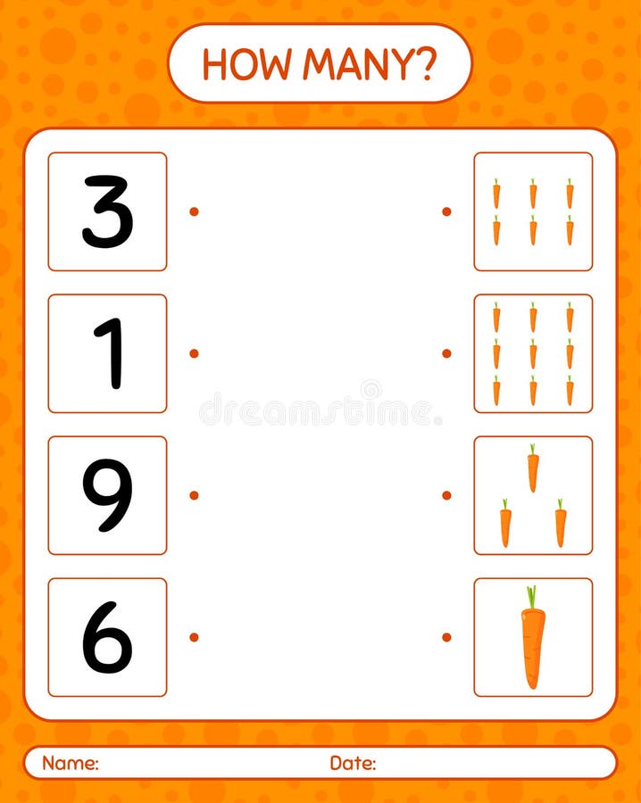 How Many Counting Game with Carrot. Worksheet for Preschool Kids, Kids ...