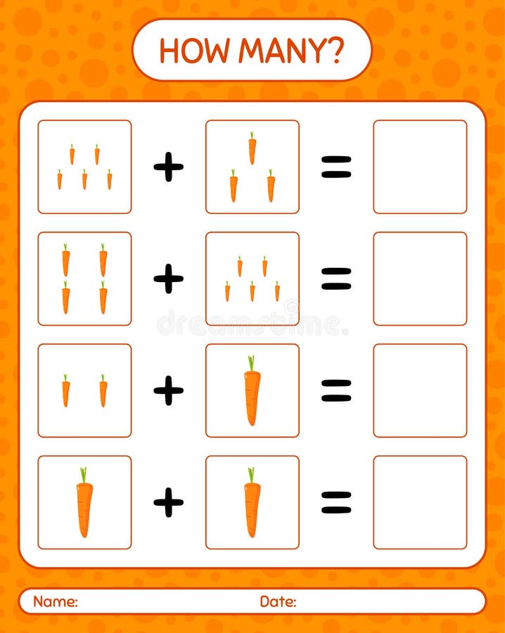 How Many Counting Game with Carrot. Worksheet for Preschool Kids, Kids ...