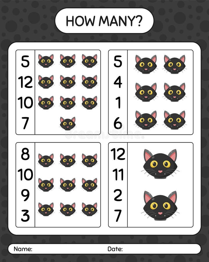 How Many Counting Game with Cat. Worksheet for Preschool Kids, Kids ...