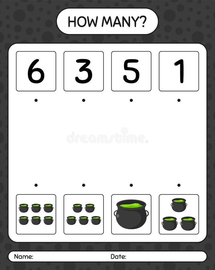 How Many Counting Game with Cauldron. Worksheet for Preschool Kids ...