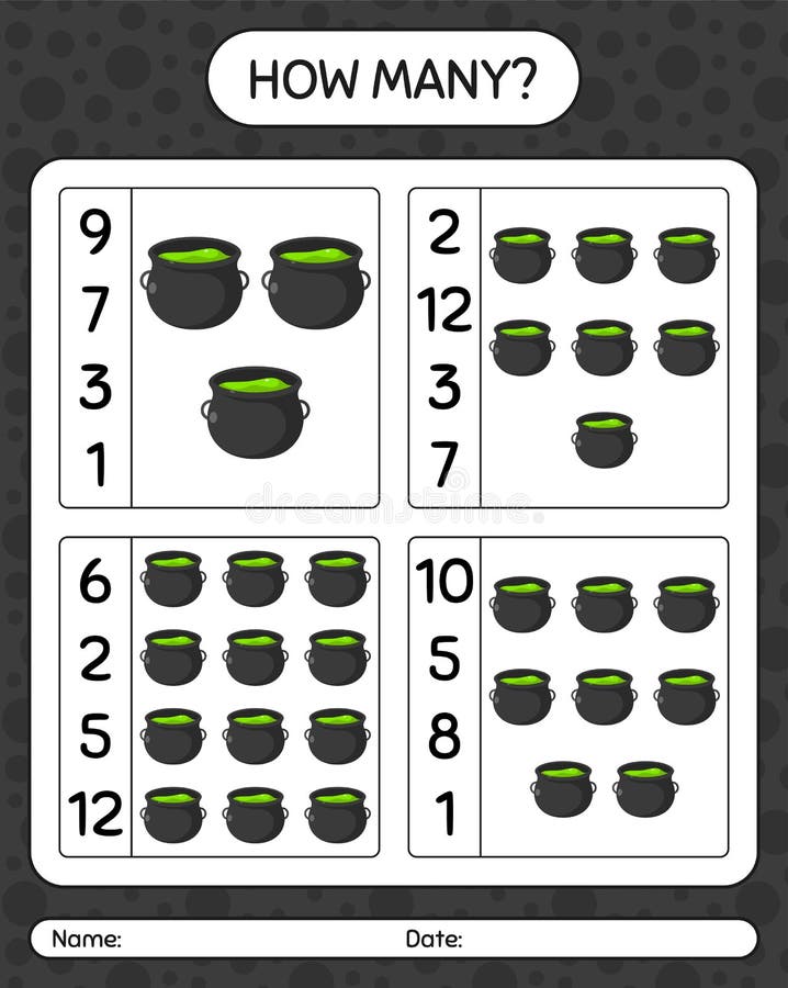 How Many Counting Game with Cauldron. Worksheet for Preschool Kids ...