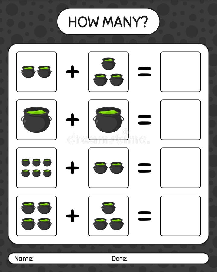 How Many Counting Game with Cauldron. Worksheet for Preschool Kids ...