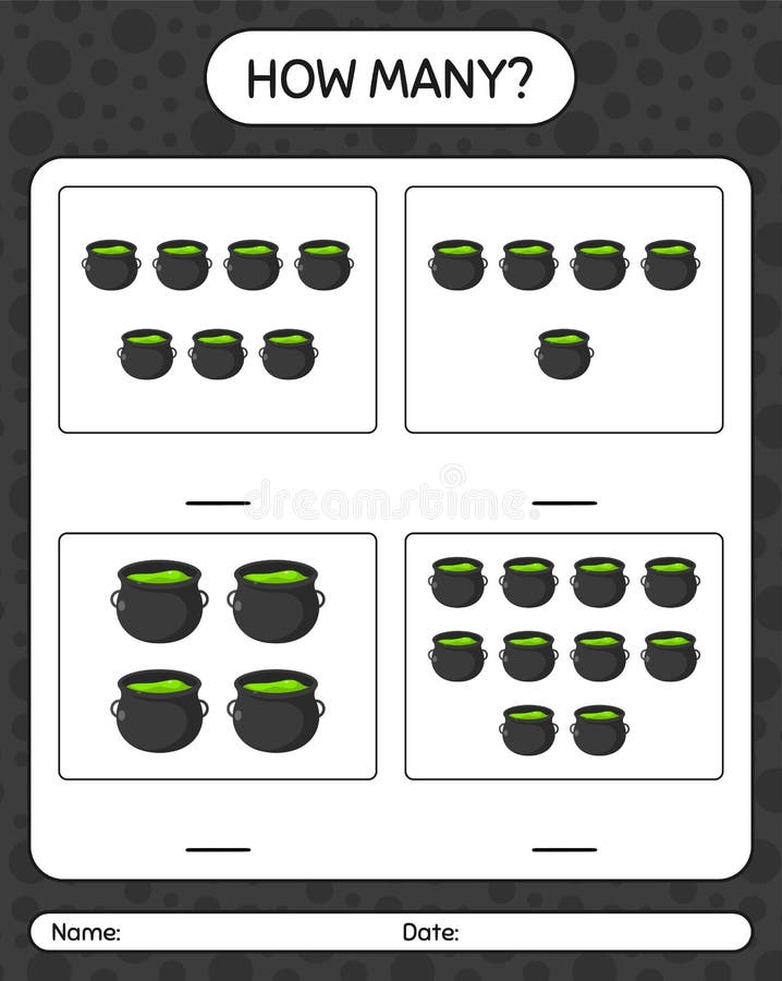 How Many Counting Game with Cauldron. Worksheet for Preschool Kids ...