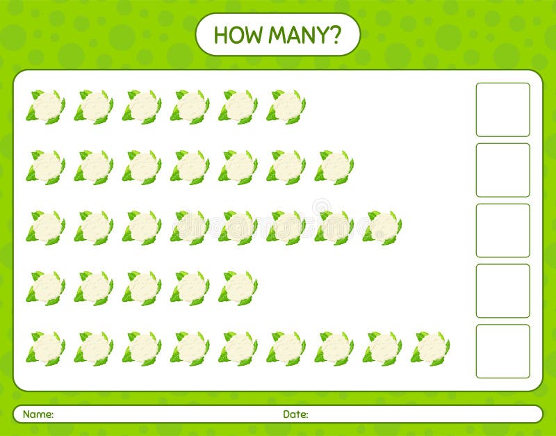 How Many Counting Game with Cauliflower. Worksheet for Preschool Kids ...
