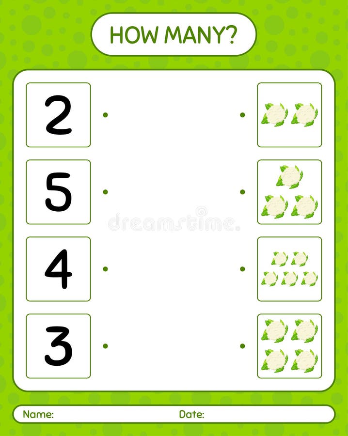 How Many Counting Game with Cauliflower. Worksheet for Preschool Kids ...