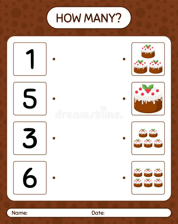 How Many Counting Game with Christmas Cake. Worksheet for Preschool ...