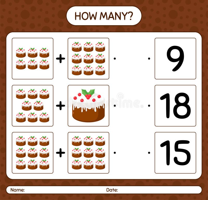 How Many Counting Game with Christmas Cake. Worksheet for Preschool ...