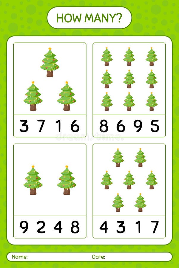 How Many Counting Game with Christmas Tree. Worksheet for Preschool ...