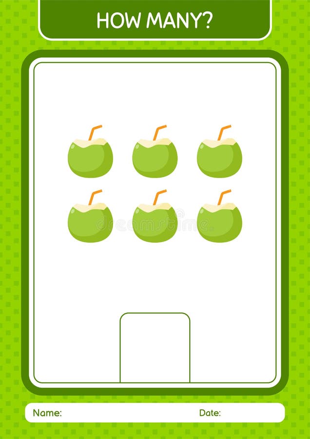 How Many Counting Game with Coconut. Worksheet for Preschool Kids, Kids ...