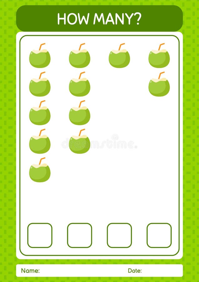 How Many Counting Game with Coconut. Worksheet for Preschool Kids, Kids ...