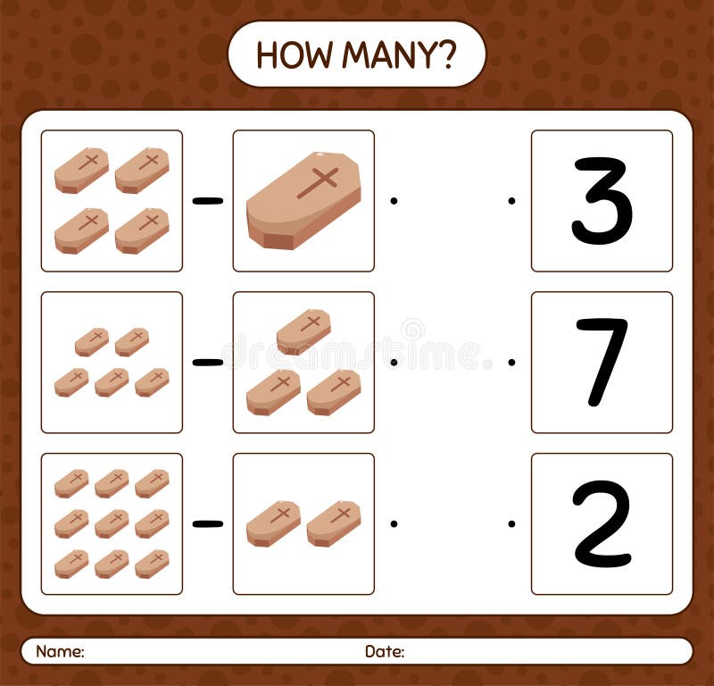 How Many Counting Game with Coffin. Worksheet for Preschool Kids, Kids ...