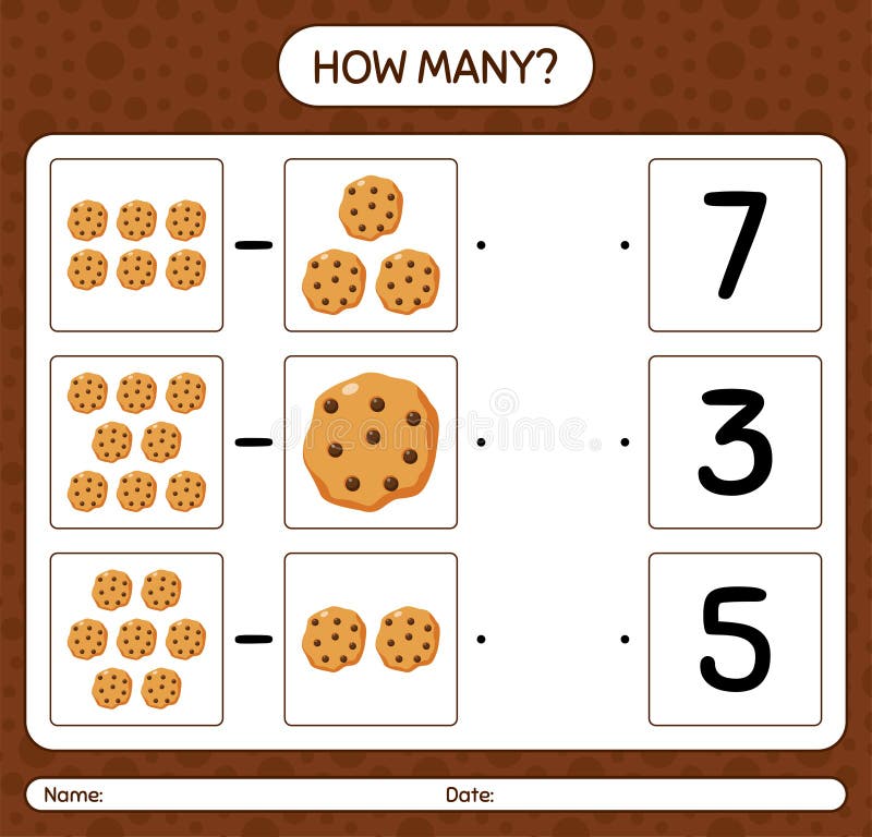 How Many Counting Game with Cookie. Worksheet for Preschool Kids, Kids ...