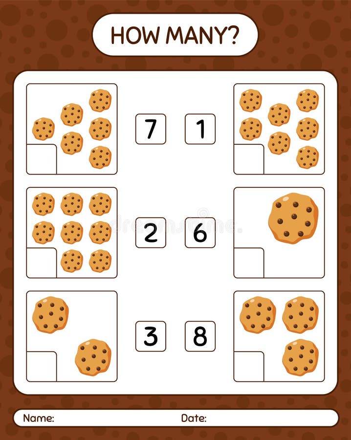 How Many Counting Game with Cookie. Worksheet for Preschool Kids, Kids ...