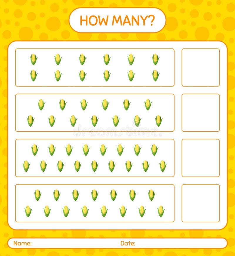 How Many Counting Game with Corn. Worksheet for Preschool Kids, Kids ...