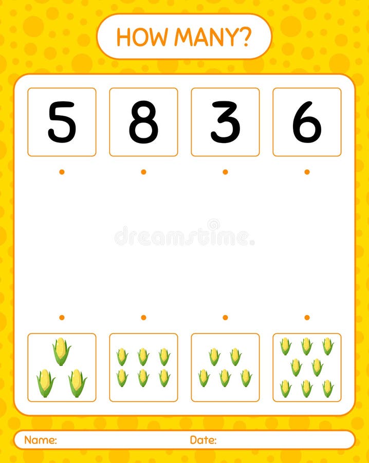 How Many Counting Game with Corn. Worksheet for Preschool Kids, Kids ...