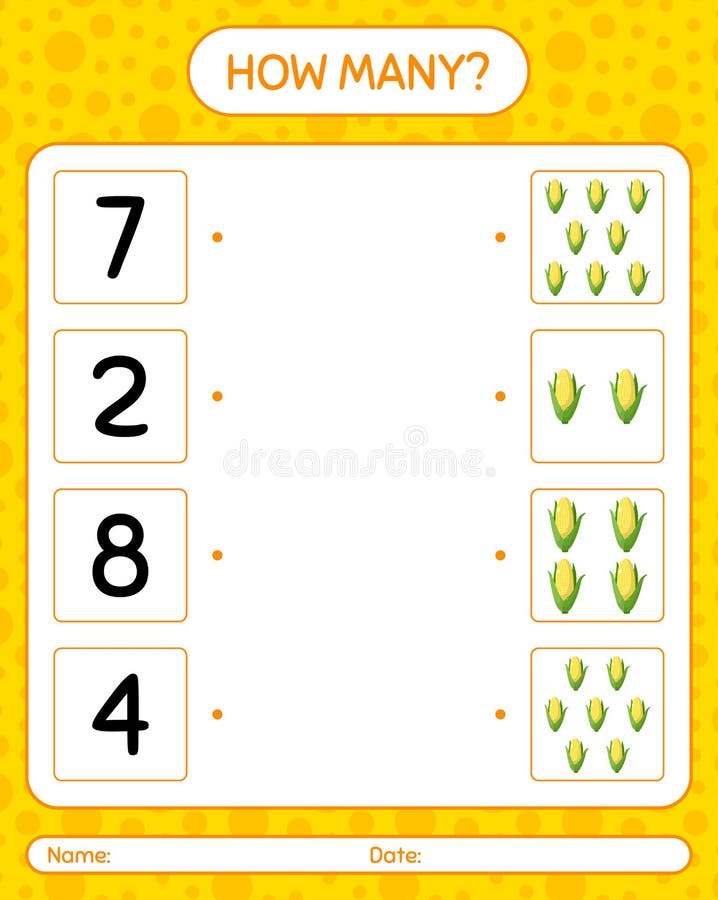 How Many Counting Game with Corn. Worksheet for Preschool Kids, Kids ...