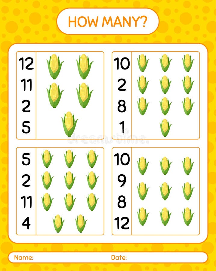 How Many Counting Game with Corn. Worksheet for Preschool Kids, Kids ...